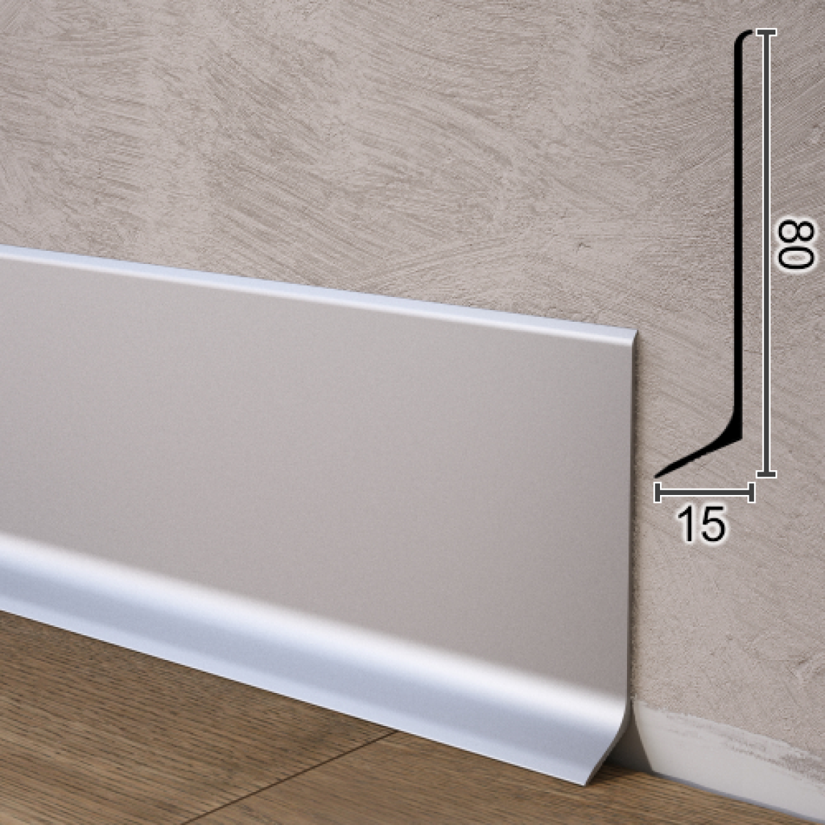 Алюмінієвий плінтус зі збільшенним перекриттям підлоги Metal Plintus P-82, 80х15х2500мм. | Metal ...